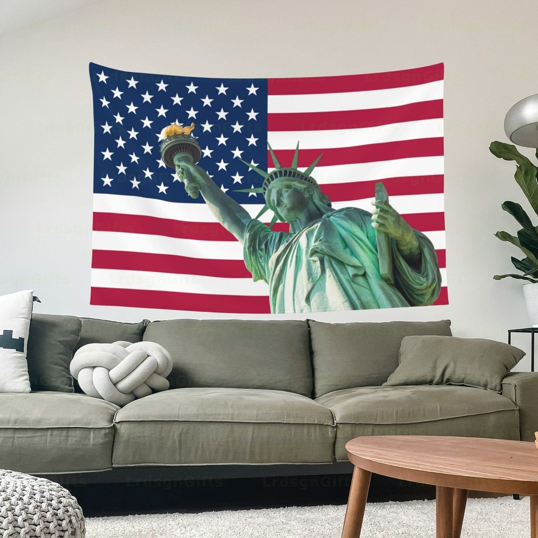 July 4th USA Flag Tapestry Statue of Liberty Tapestry American Flag ...