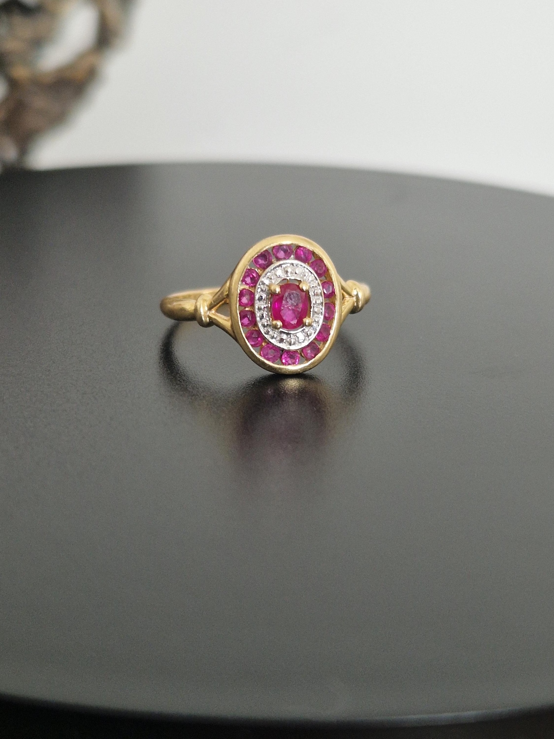 French Ring With Ruby 18k Gold-french Work Eagle Head Hallmark -gift ...