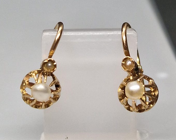 Antique French Earrings 18k Yellow Gold With Fine Pearl-hallmark Eagle ...