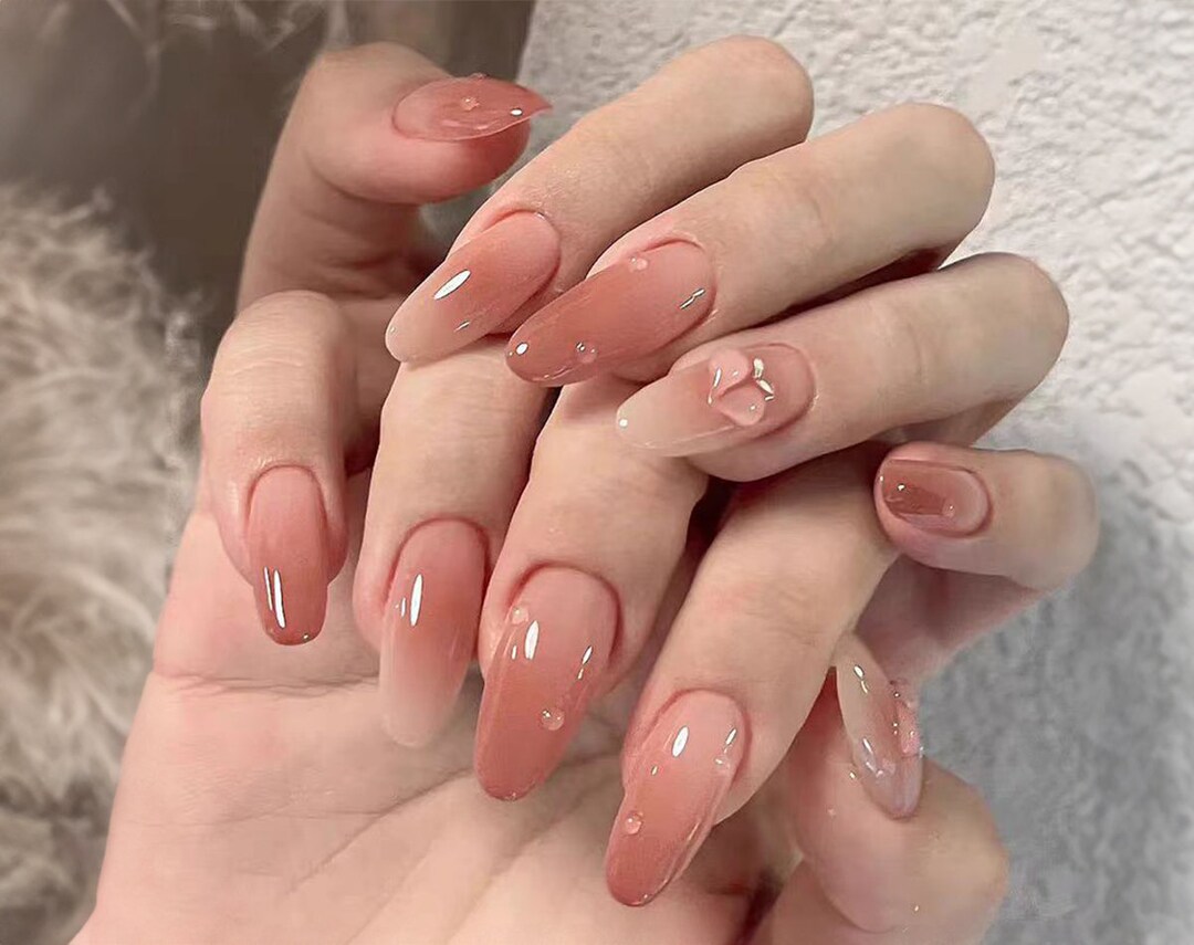 Peach Gradient Press on Nails, Advanced Custom Press on Nails, Wedding ...