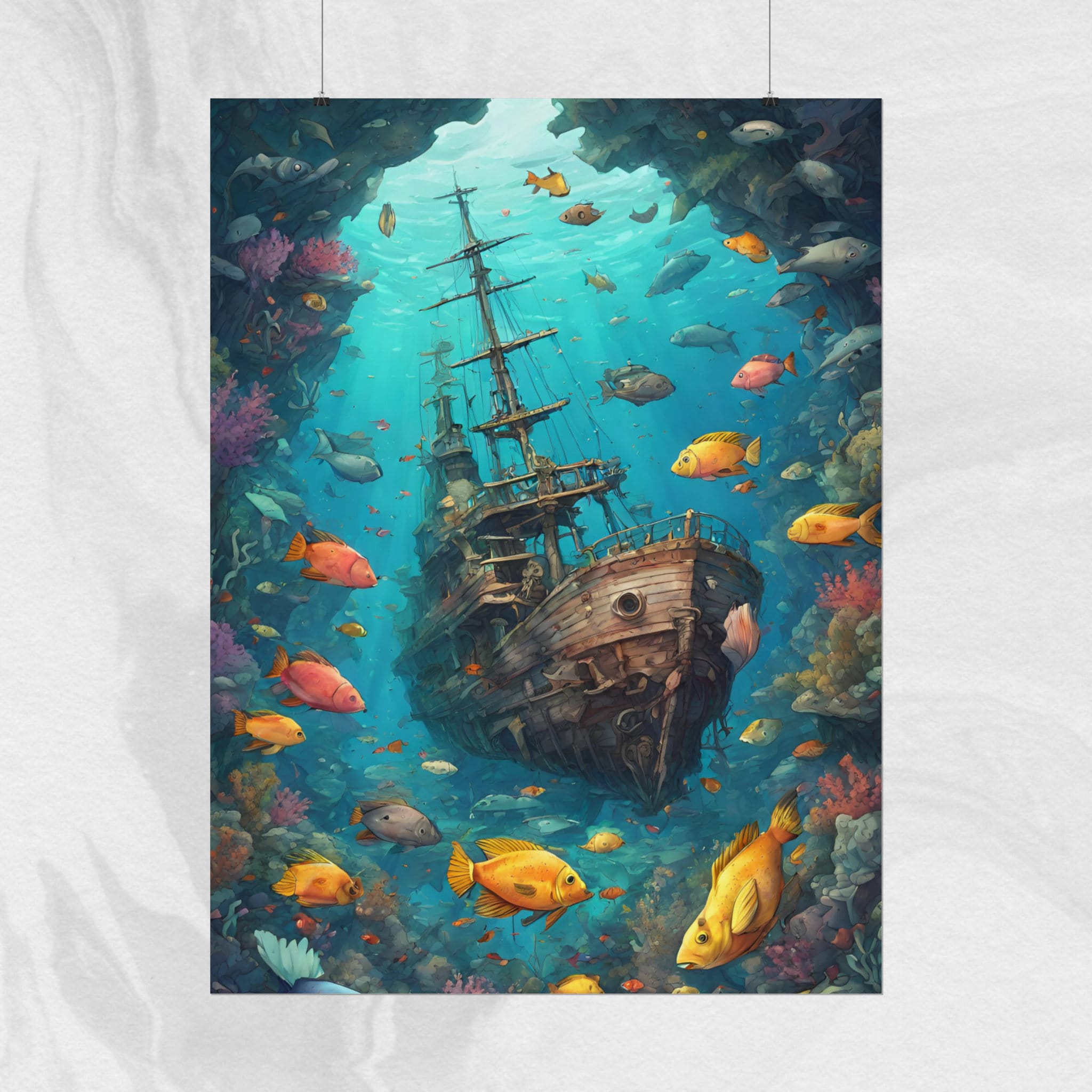 Ocean Odyssey Underwater Shipwreck Art Drawing-style Pirate Shipwreck ...