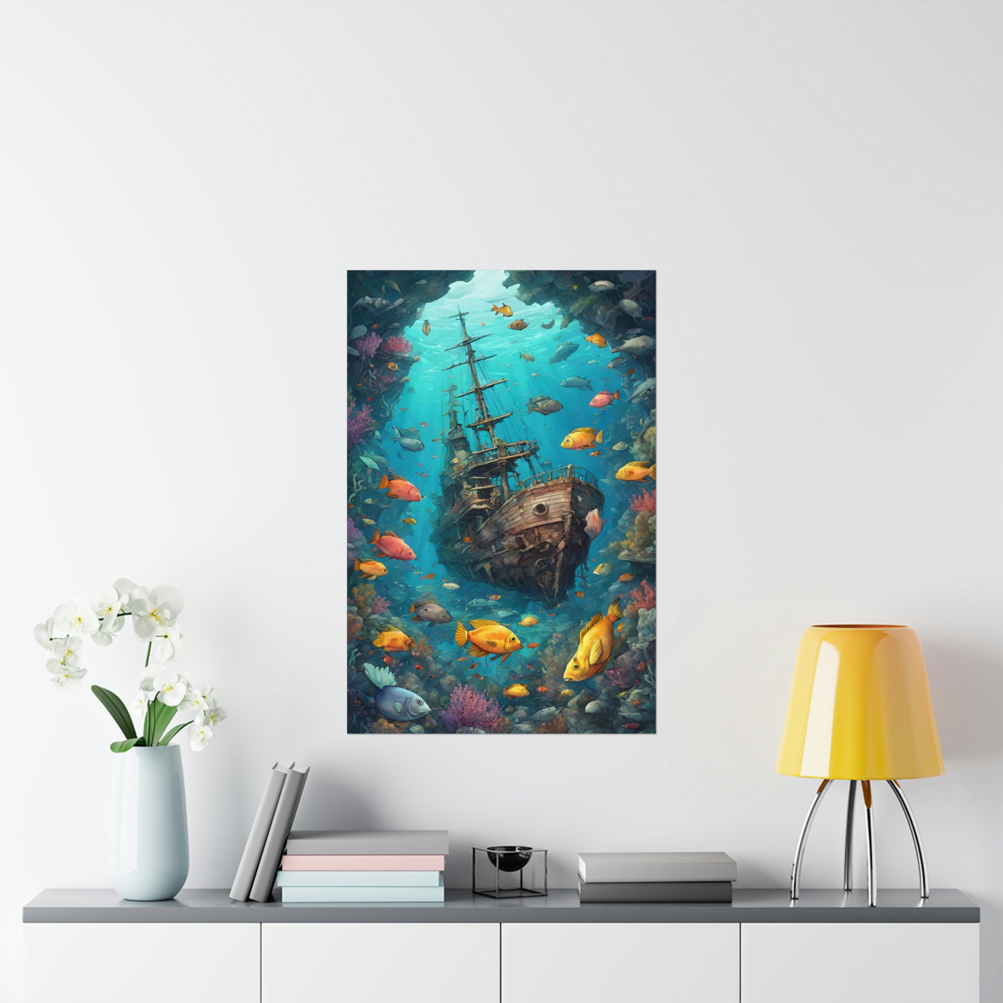 Ocean Odyssey Underwater Shipwreck Art Drawing-style Pirate Shipwreck ...
