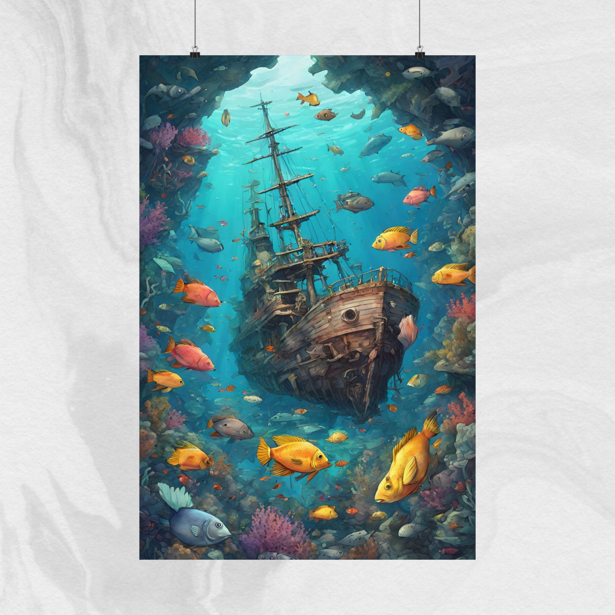 Ocean Odyssey Underwater Shipwreck Art Drawing-style Pirate Shipwreck ...