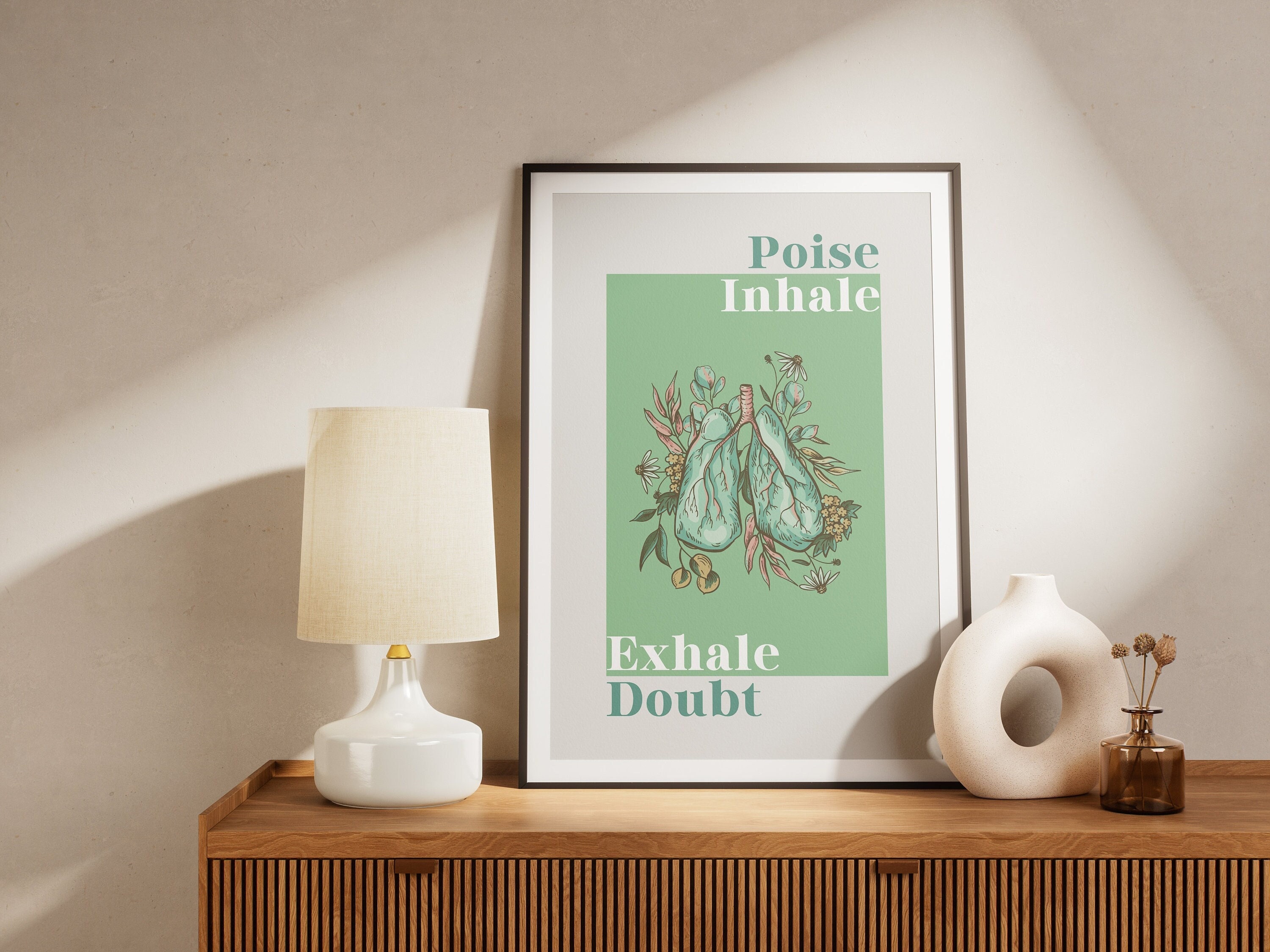 Mindful Breathing Art Print With Lung and Wildflower Design • Inhale ...