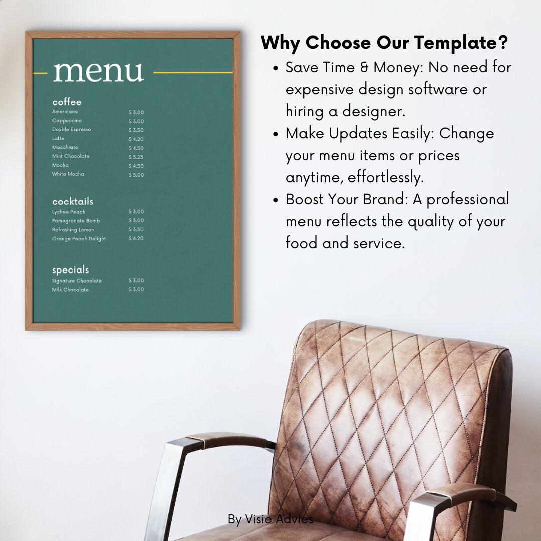 Restaurant Menu Template, Menu Portrait Mode, Customizable Canva Menu ...