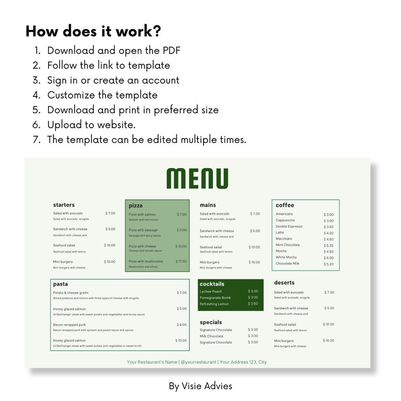 Restaurant Menu Landscape One Page, Fully Customizable Canva Template ...