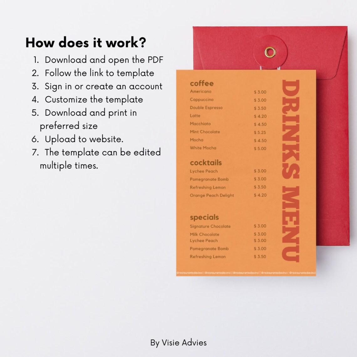 Restaurant Menu Template, Menu Portrait Mode, Customizable Canva Menu ...