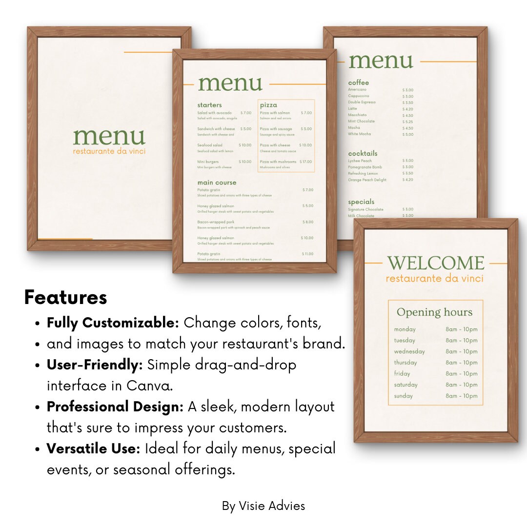 Restaurant Menu Template, Menu Portrait Mode, Customizable Canva Menu ...