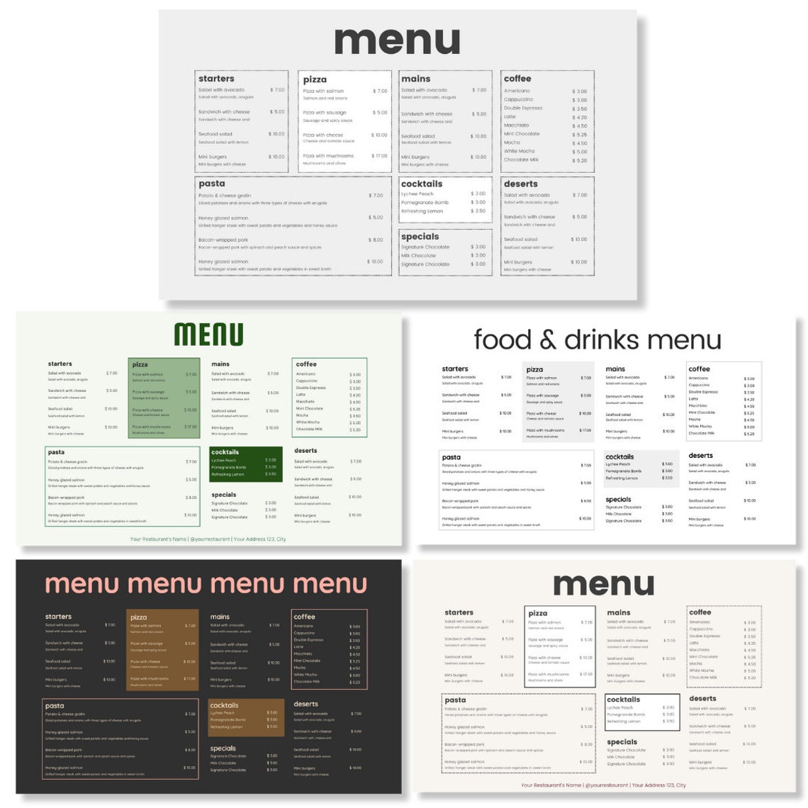 Restaurant Menu Landscape One Page, Fully Customizable Canva Template ...