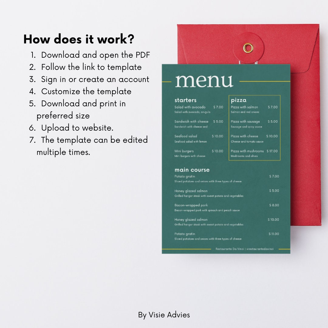 Restaurant Menu Template, Menu Portrait Mode, Customizable Canva Menu ...