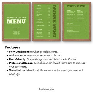 Restaurant Menu Template, Menu Portrait Mode, Customizable Canva Menu ...