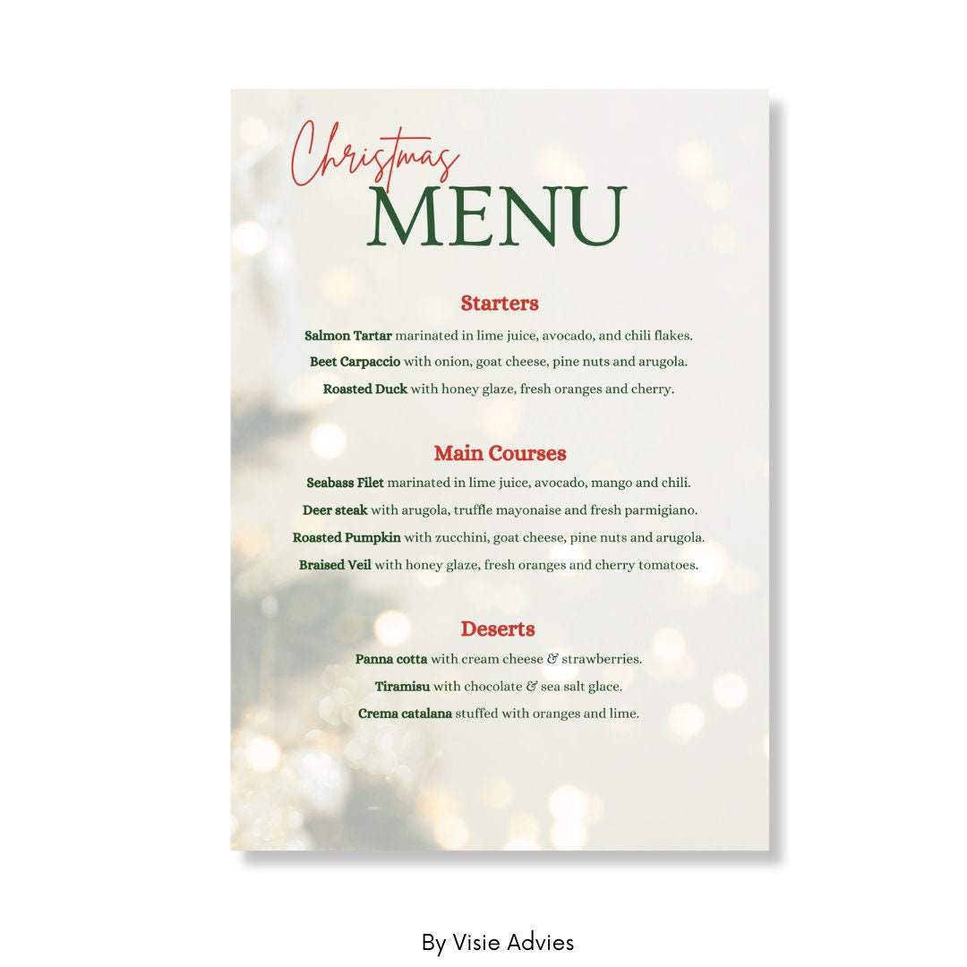 Christmas Restaurant Menu - Customizable Canva Template for Restaurant ...