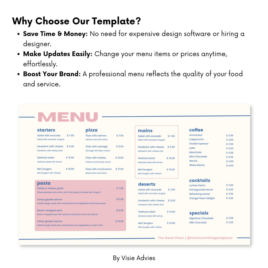 Restaurant Menu - Landscape One Page, Fully Customizable Canva Template ...