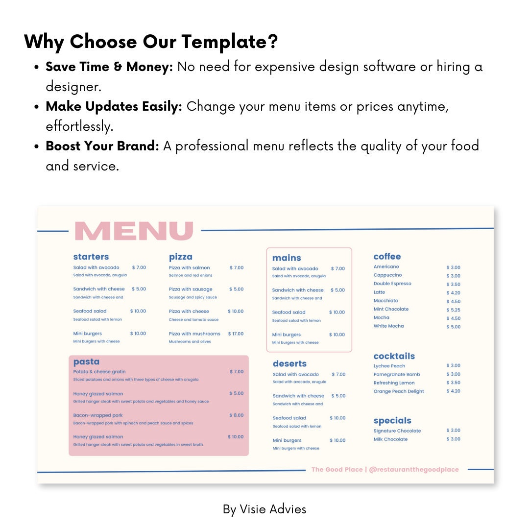 Restaurant Menu - Landscape One Page, Fully Customizable Canva Template ...