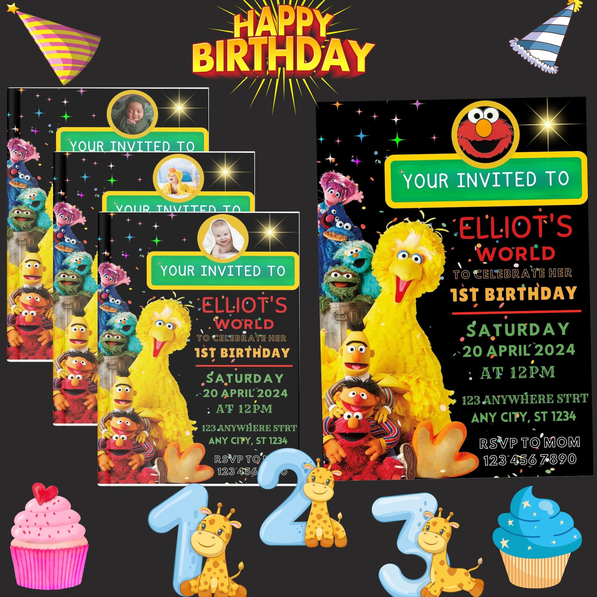 Editable Sesame Street Birthday Invitation, Birthday Invitations ...