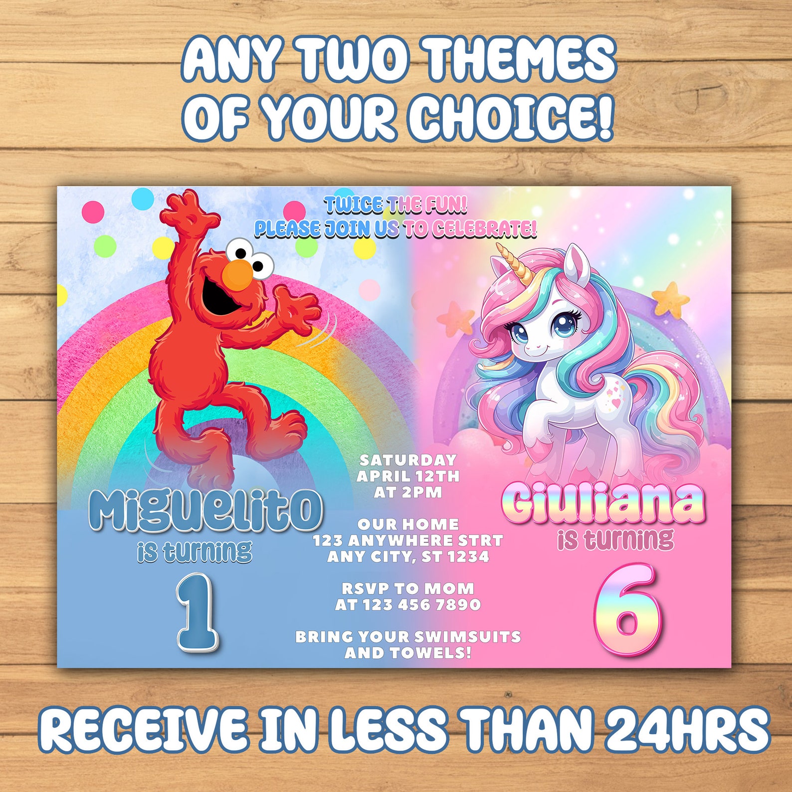 Sibling Birthday Invitation, Double Birthday Invitation, Dual Combined ...