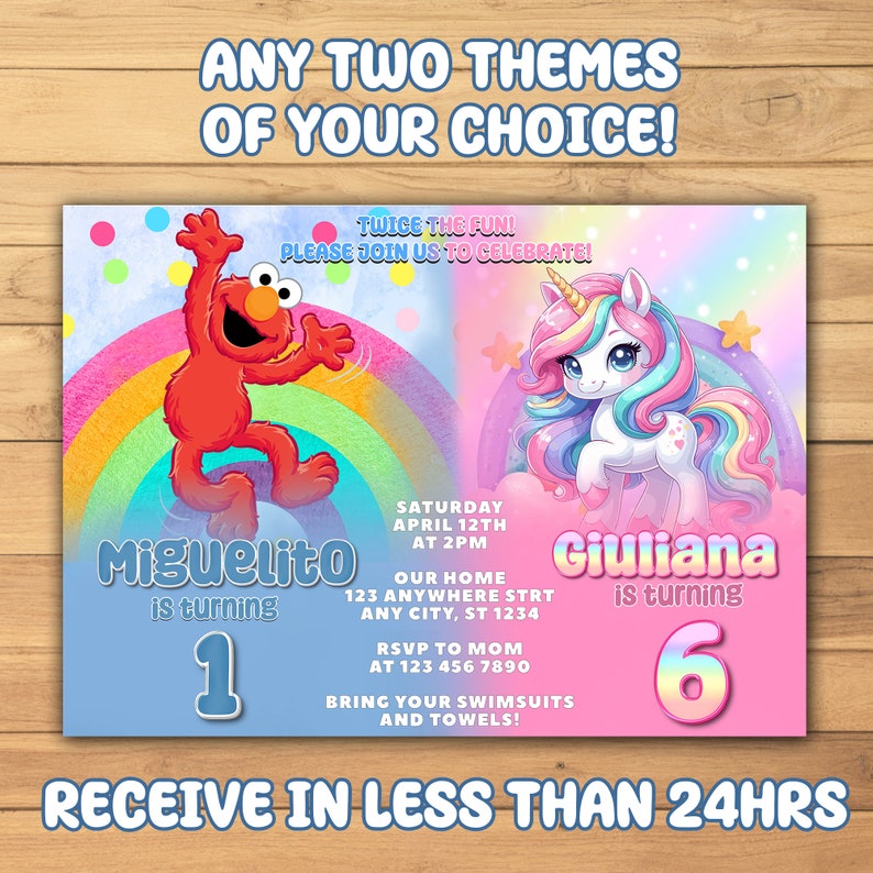 Sibling Birthday Invitation, Double Birthday Invitation, Dual Combined ...