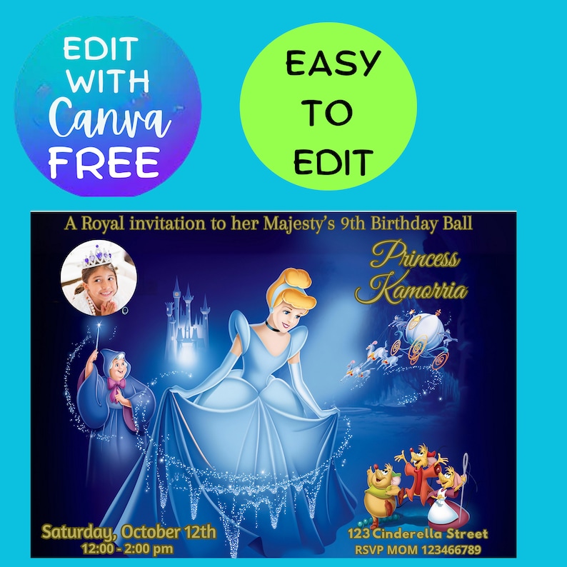 Editable Princess Ball Invitation; Princess Party Invite; Cinderella ...