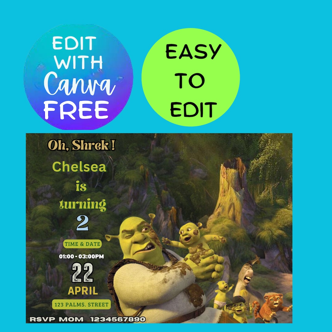 Editable Shrek Party Invitation, Shrek Evite, Shrek Party, Shrek Whatsapp Party Invite, Most ...