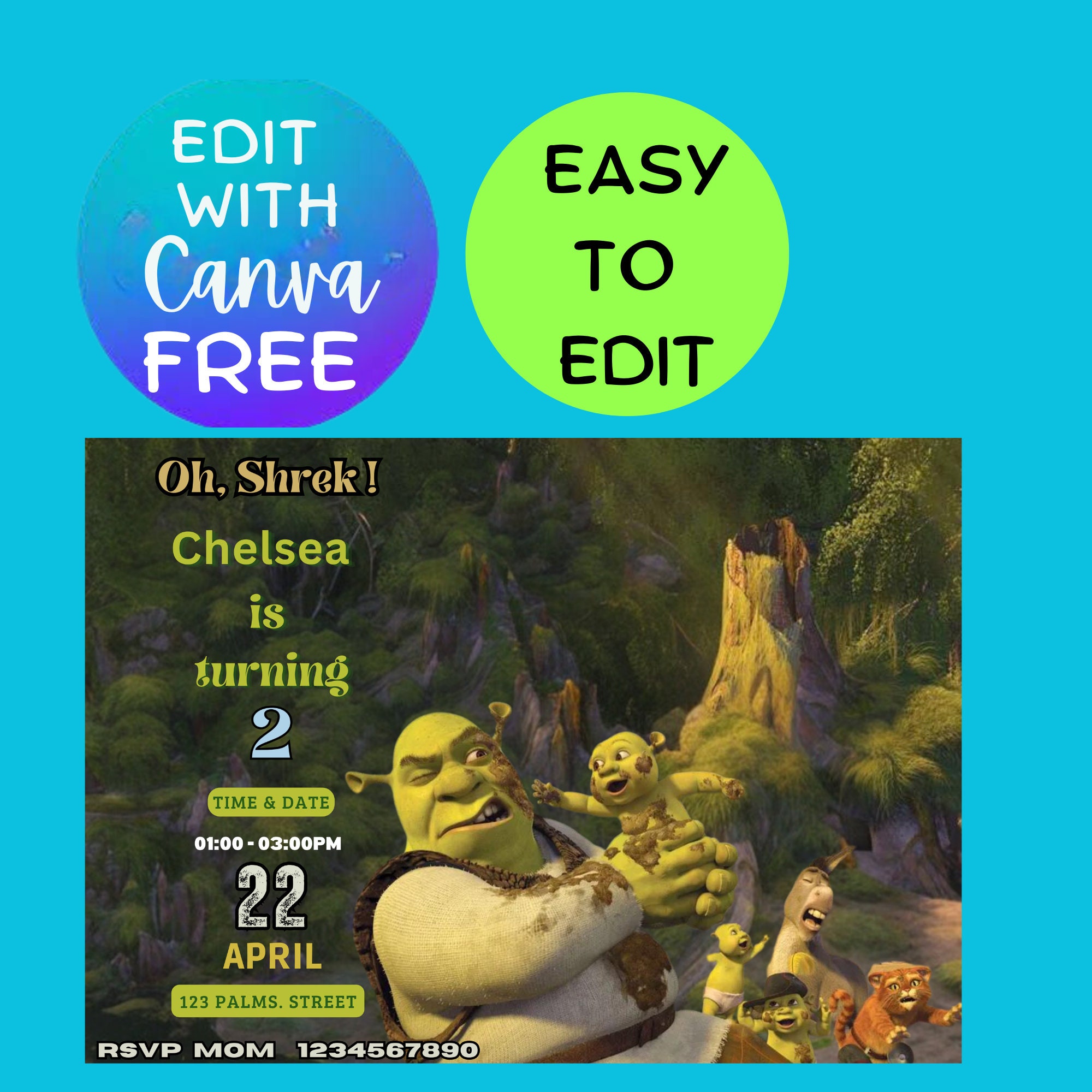 Editable Shrek Party Invitation, Shrek Evite, Shrek Party, Shrek ...