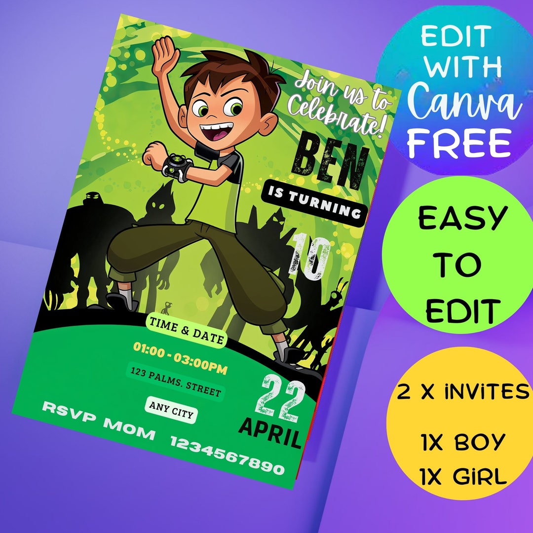 Editable Ben Ten Invitation | Editable Ben 10 Invitation | Superhero ...