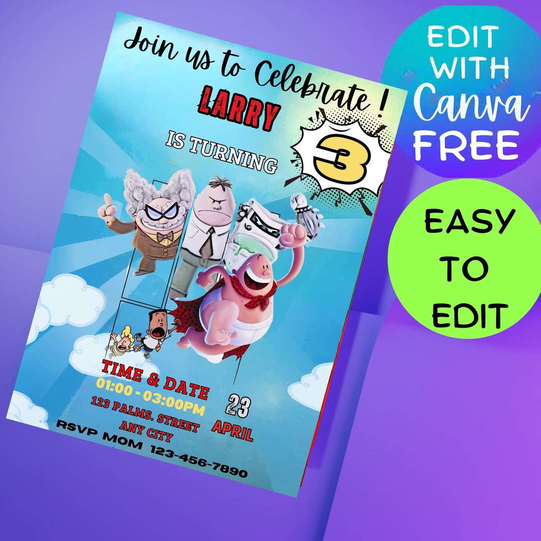 Editable Captain Underpants Party Invitation, Captain Underpants Party ...