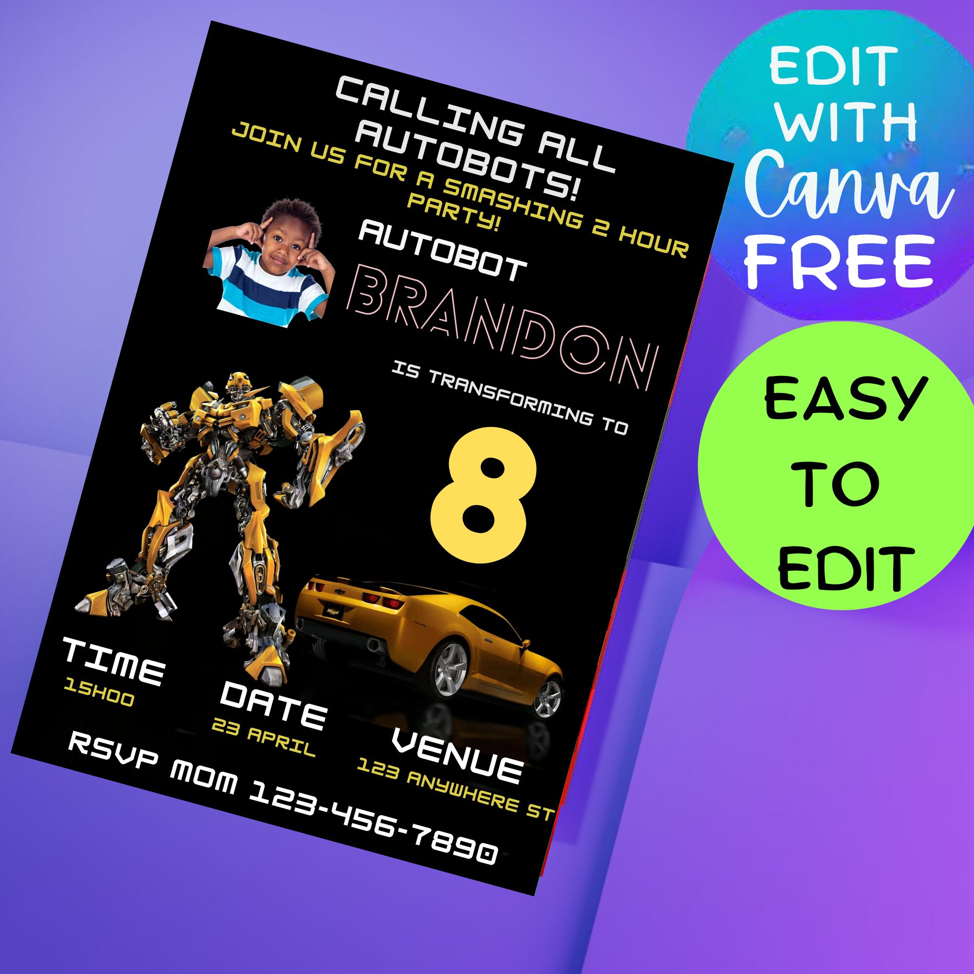 Editable Rescue Bots Birthday Invitation Transformer Invite Autobots ...