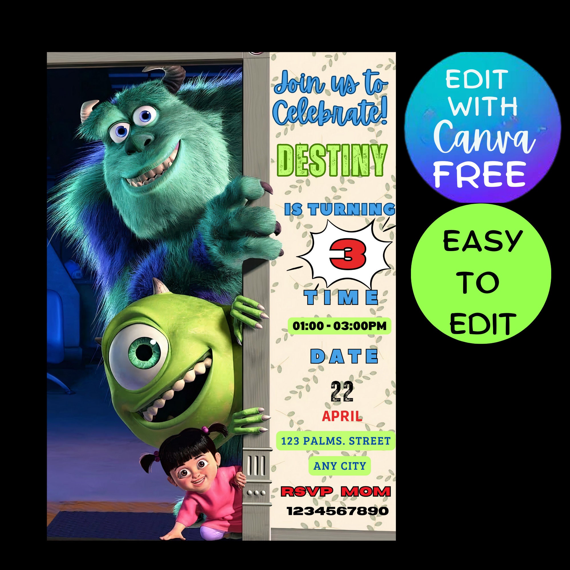 Monster Inc Birthday Invitation| Birthday Invite| Printable Monsters ...