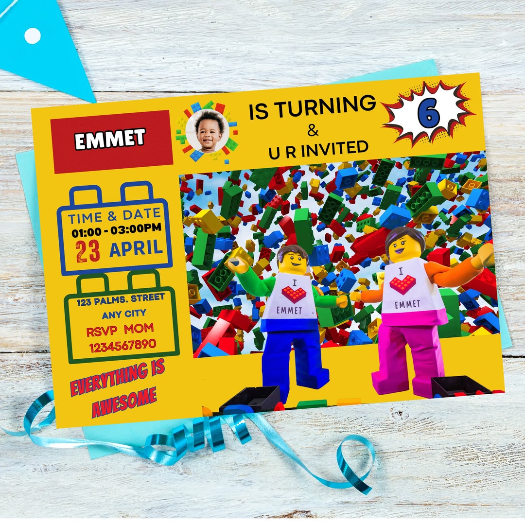 Editable Building Blocks Birthday Invitation, Building Bricks Birthday ...