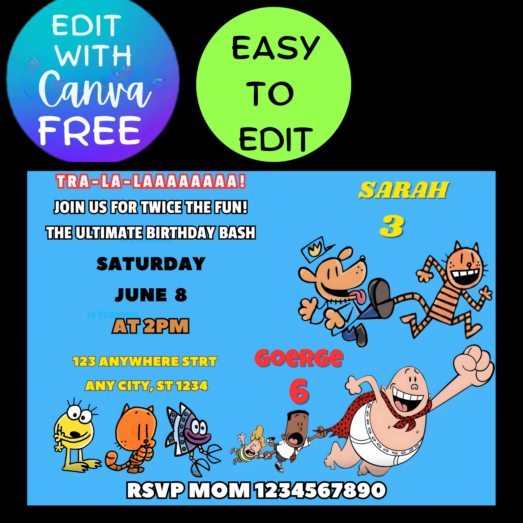 Editable Captain Underpants Dog Man Party Invitation, Captain ...