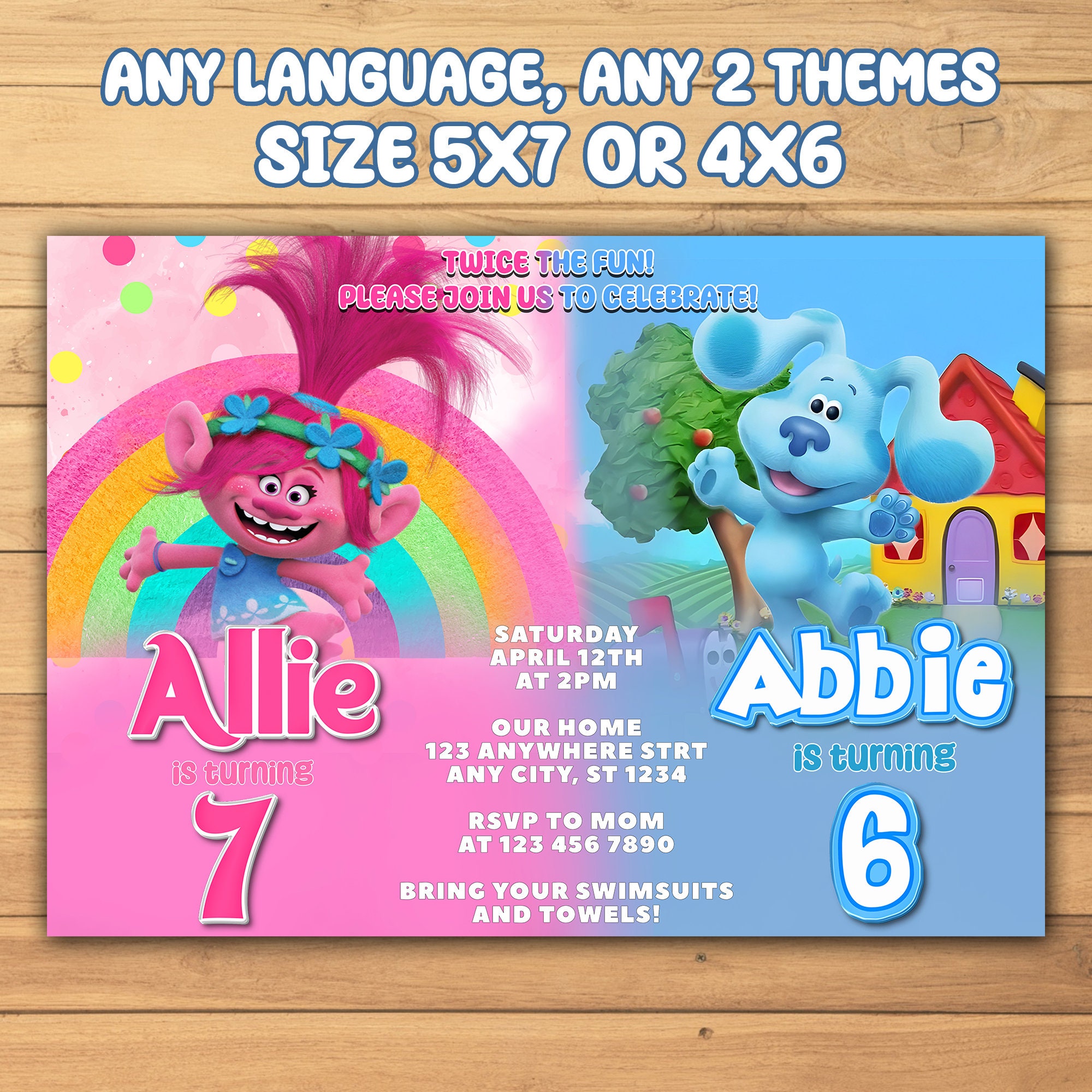 Sibling Birthday Invitation, Double Birthday Invitation, Dual Combined ...