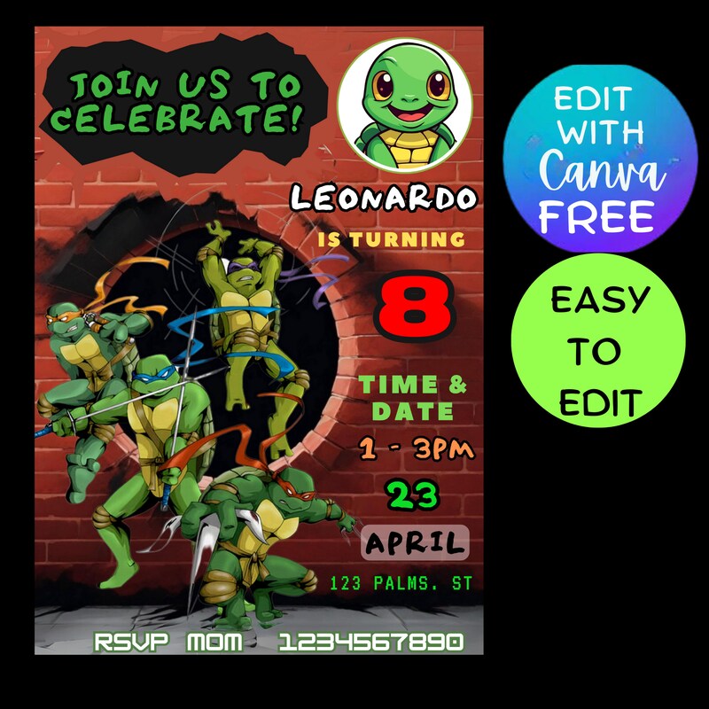 Ninja Turtle Invite - Etsy