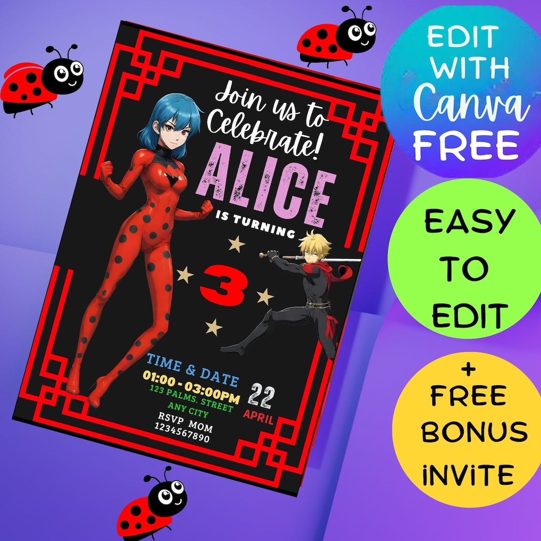 Ladybug Birthday Invitation Lady Bug Party Ladybug Gift Editable ...