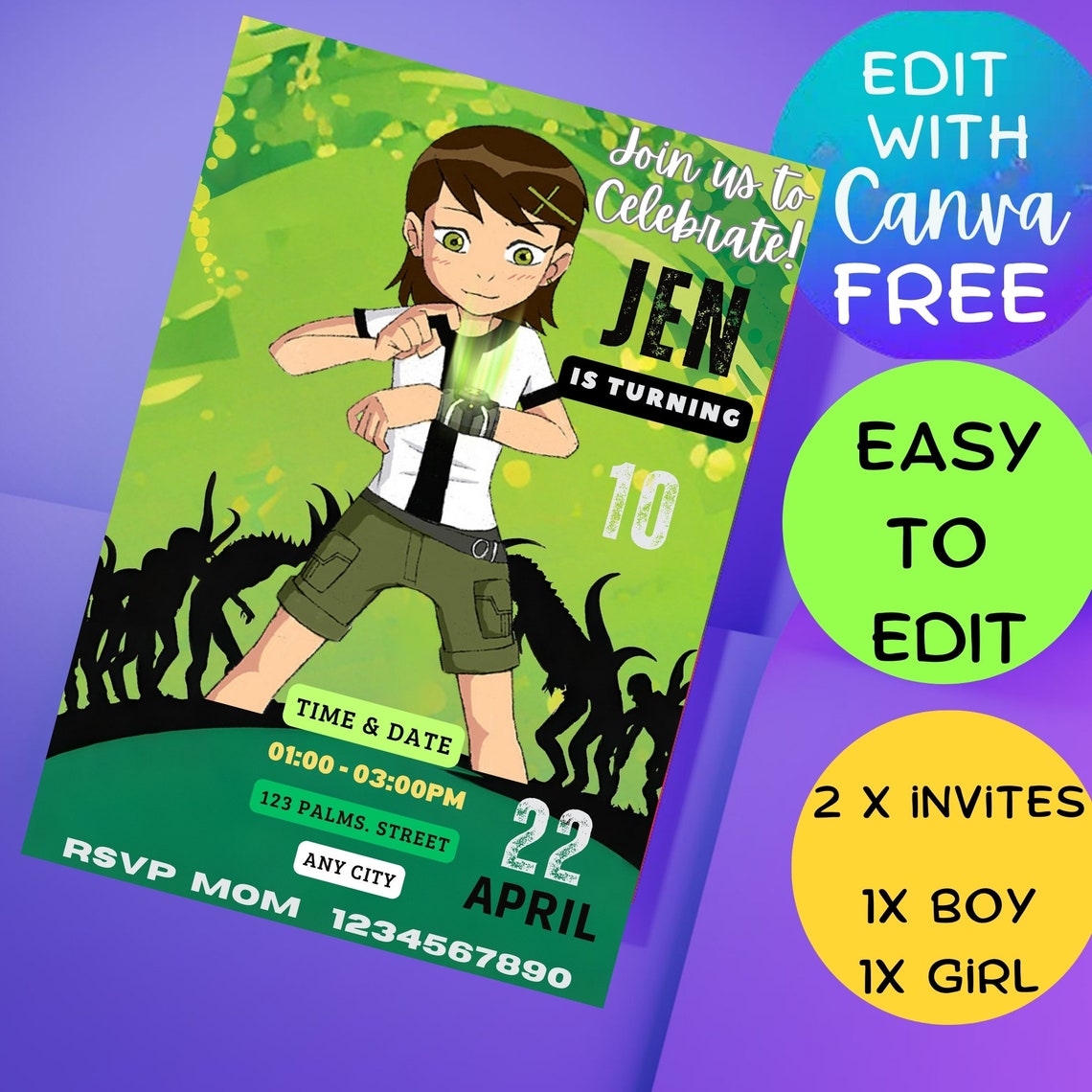 Editable Ben Ten Invitation Editable Ben 10 Invitation Superhero Theme ...