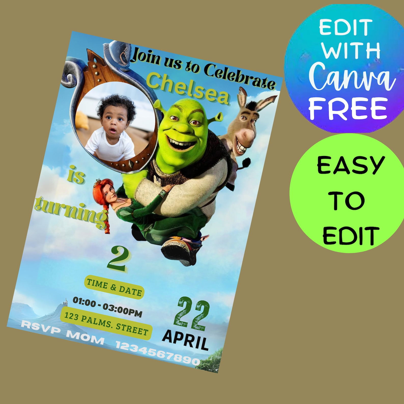 Shrek Birthday Invitation, Princess Fiona Evite , Shrek Party ...
