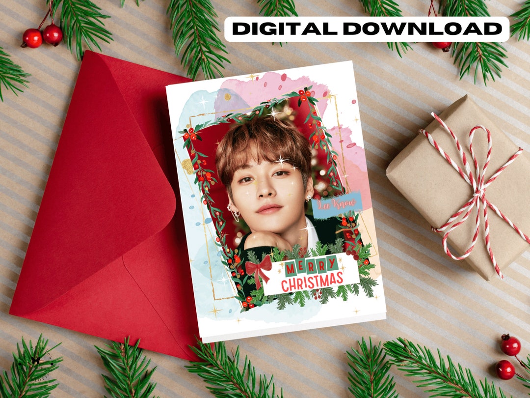 Lee Know Stray Kids Printable Foldable Christmas New Year Card Greeting ...