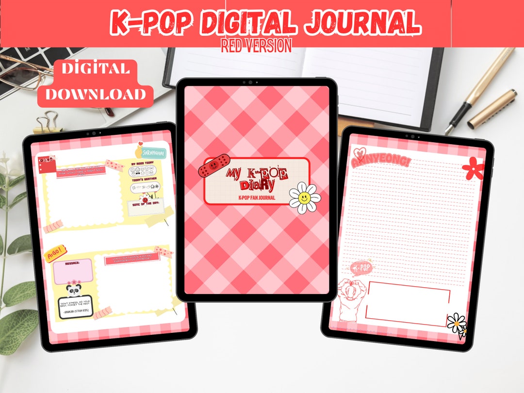 K-pop Digital Journal/diary Questions and Answer Red White Stripes ...