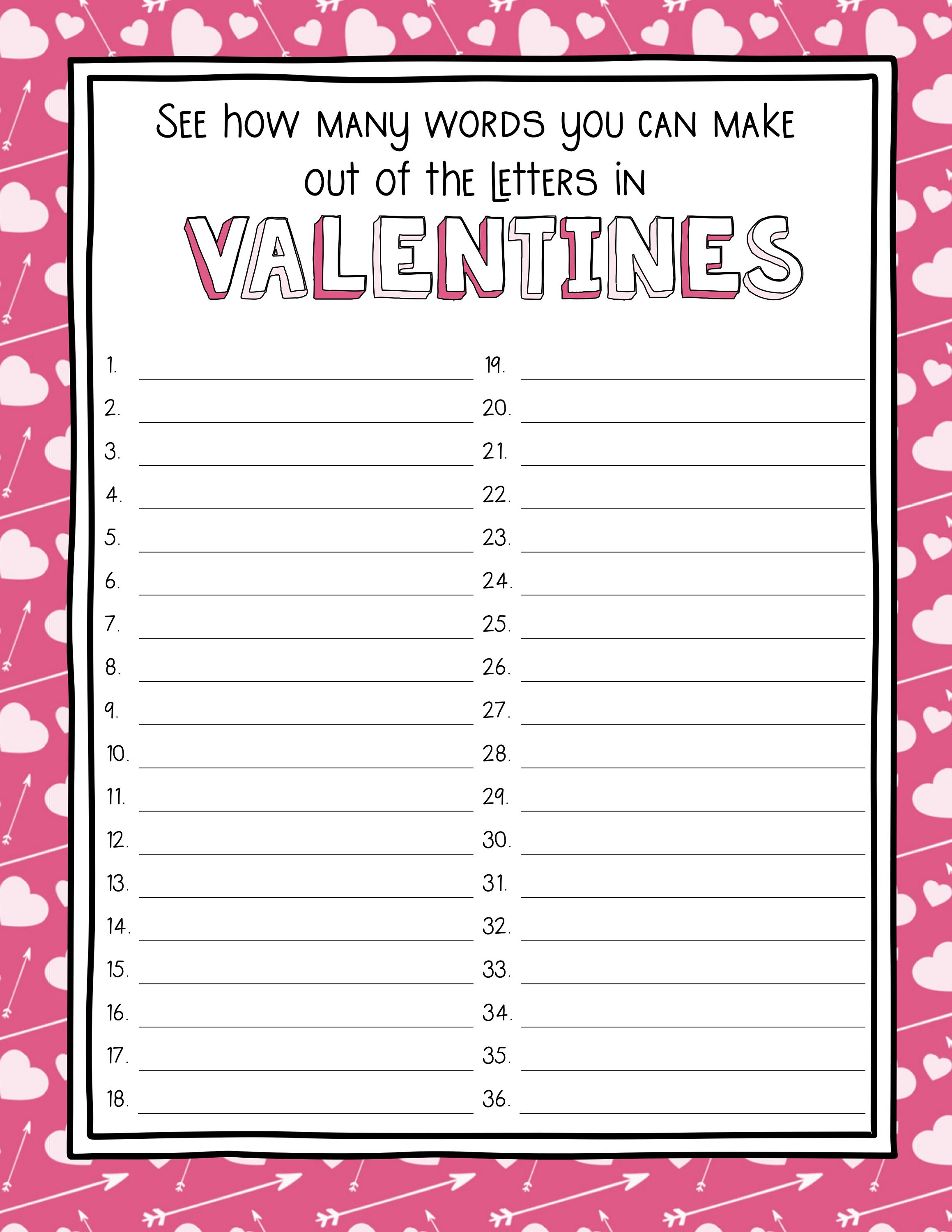 How Many Words Can You Make Out of Valentines - Etsy