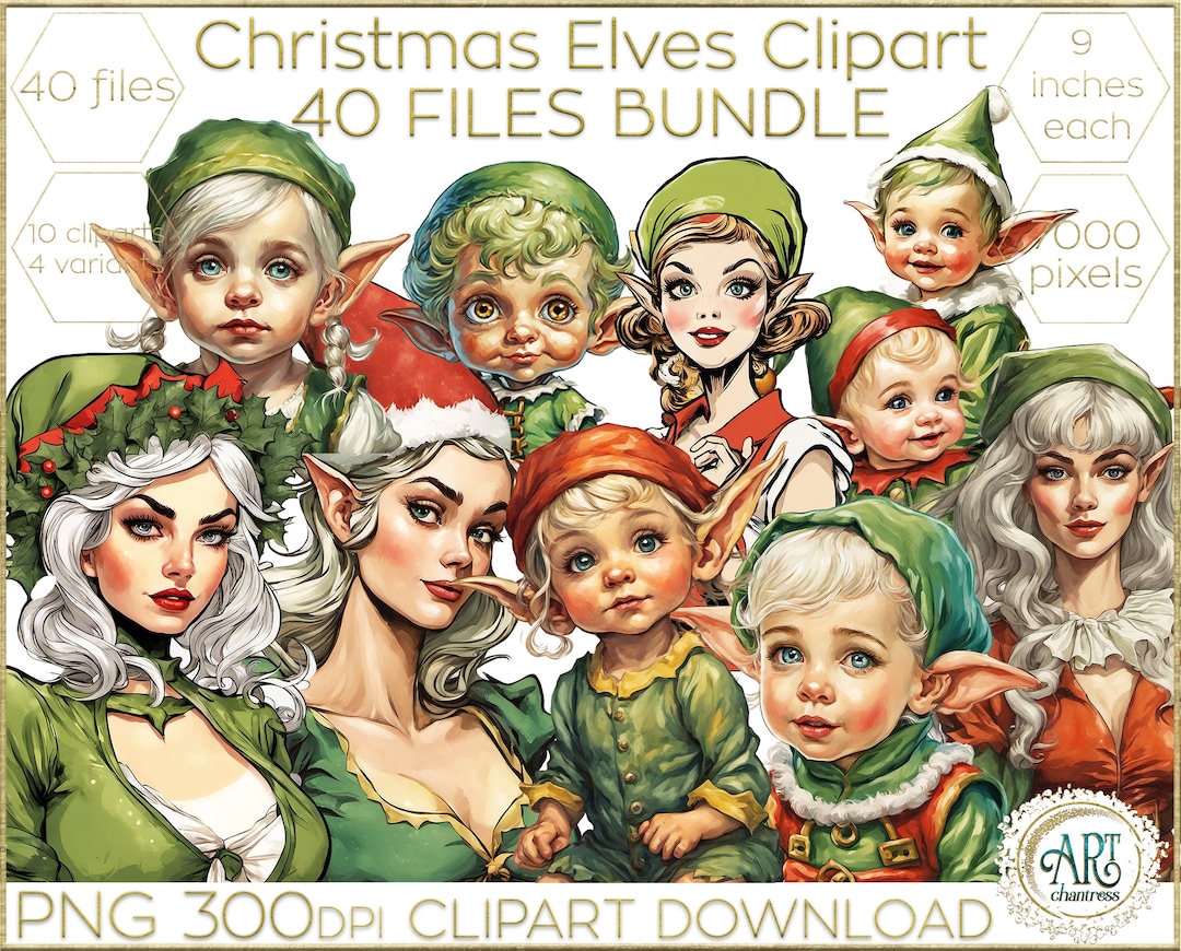 Christmas Elves Watercolor Clipart, Elf PNG Digital Download, Festive ...