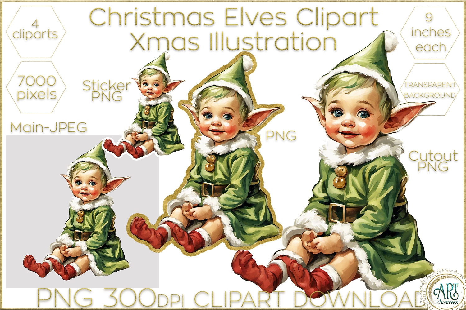 Christmas Elves Watercolor Clipart, Elf PNG Digital Download, Festive ...