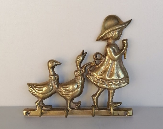 Vintage Brass Duck Key Holder, Wall Goose Hangers, Antique Wall Girl ...
