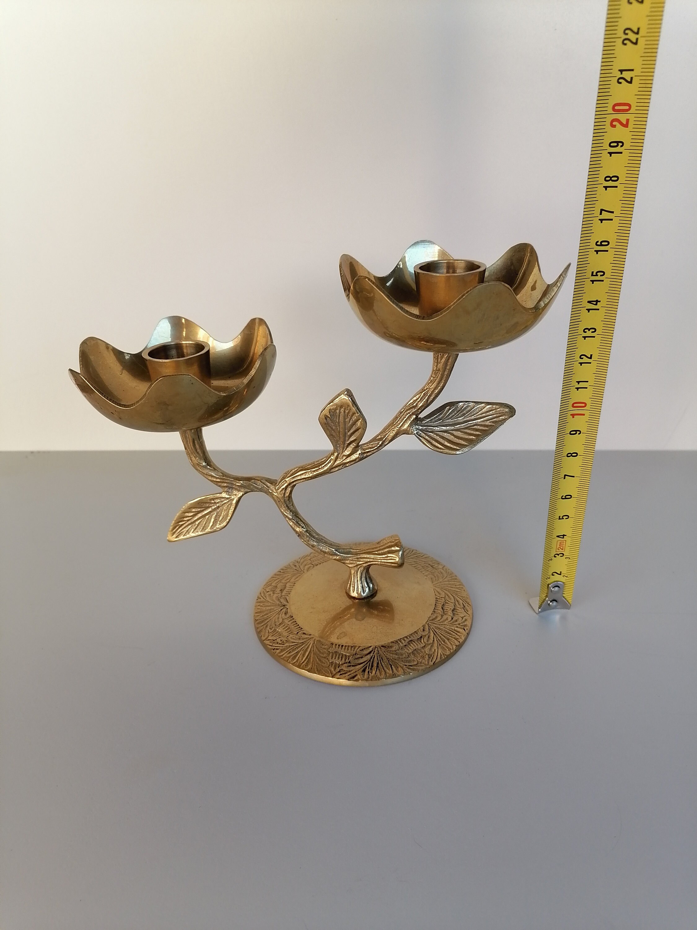 Vintage Brass 2 Arm Candle Holder in the Form of Flowers , Tree Shape ...