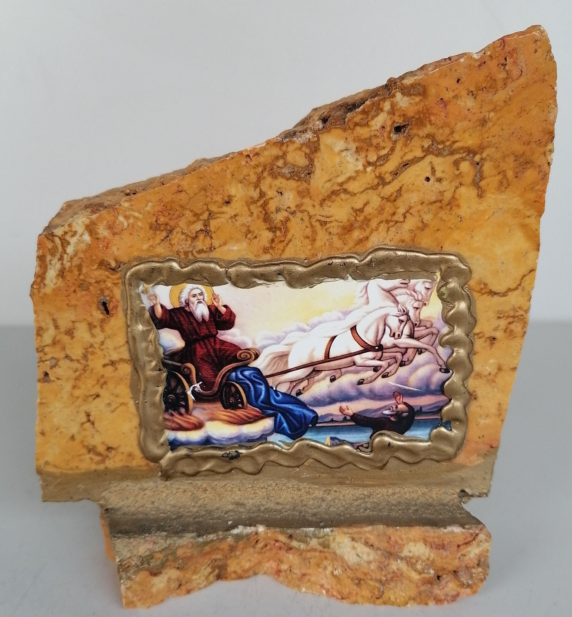Unique Icon of Saint Elijah on Marble, the Prophet Elijah With the ...