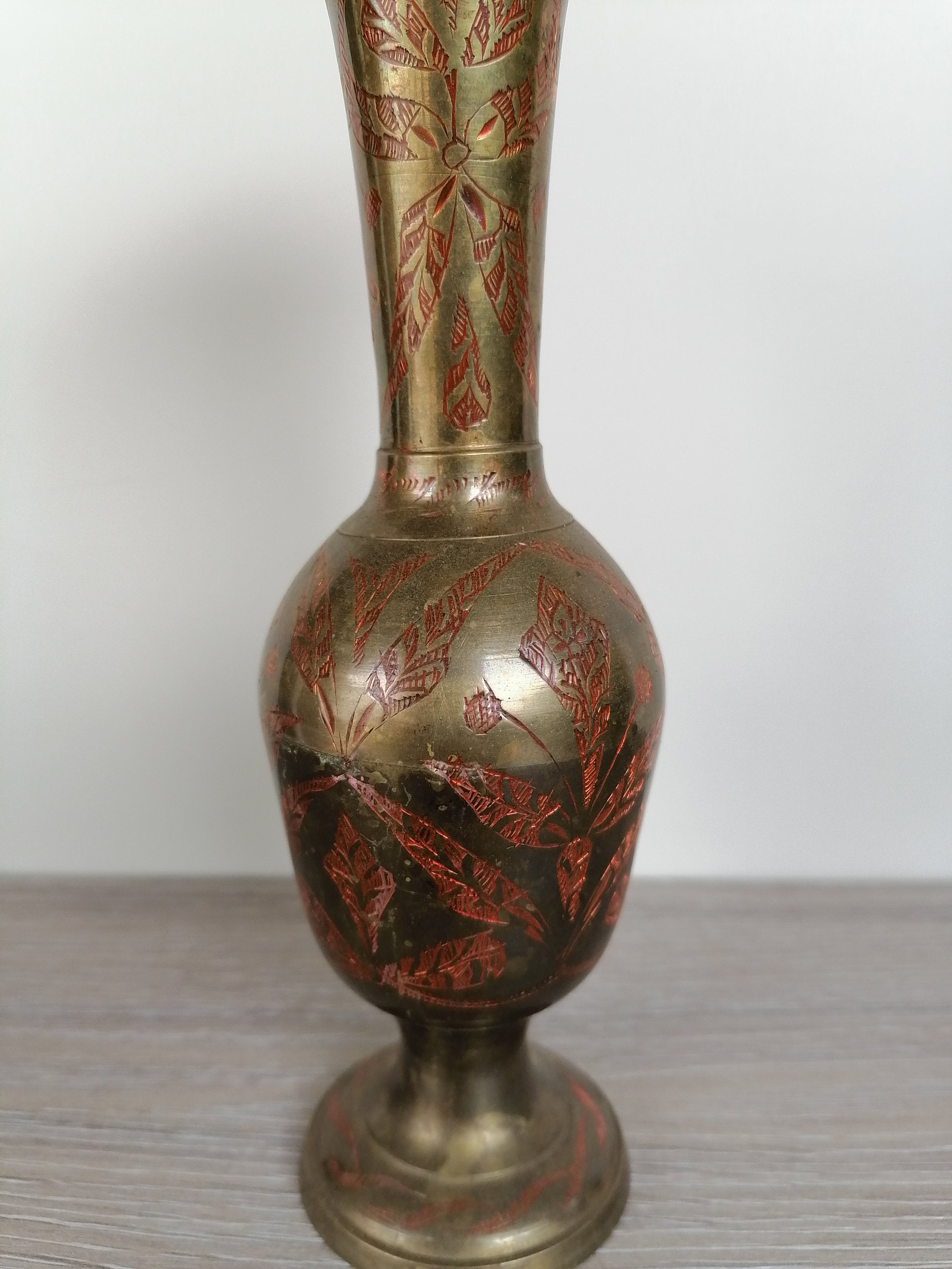 Vintage Hand Engraved and Painted Brass Vase Antique Flower Holder ...