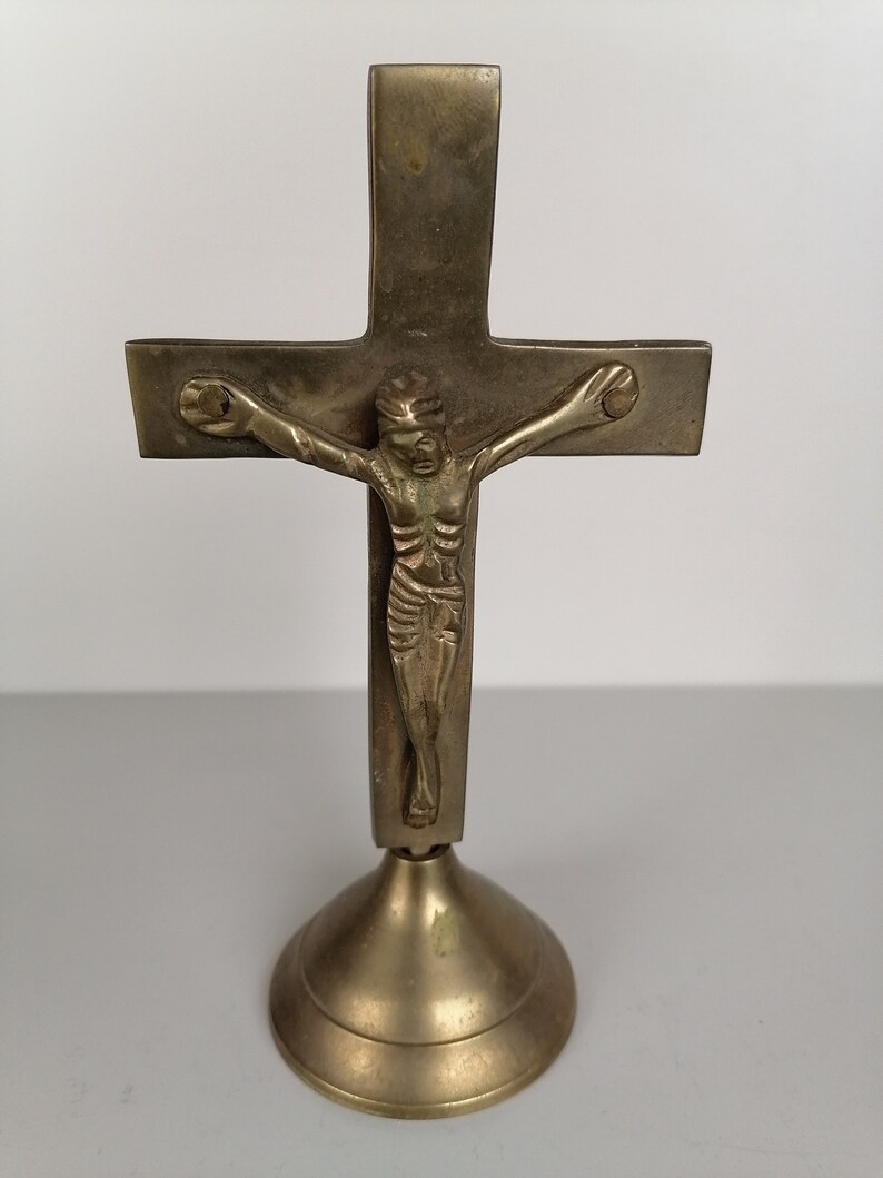 Vintage Brass Cross Crucifixion Cross Brass Table Cross Altar Brass ...