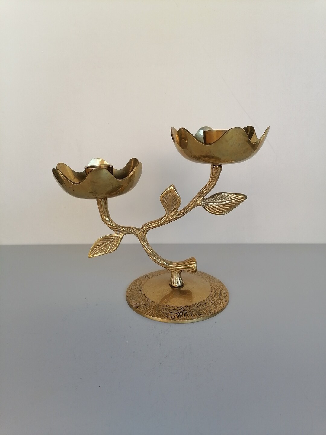 Vintage Brass 2 Arm Candle Holder in the Form of Flowers Tree Shape ...
