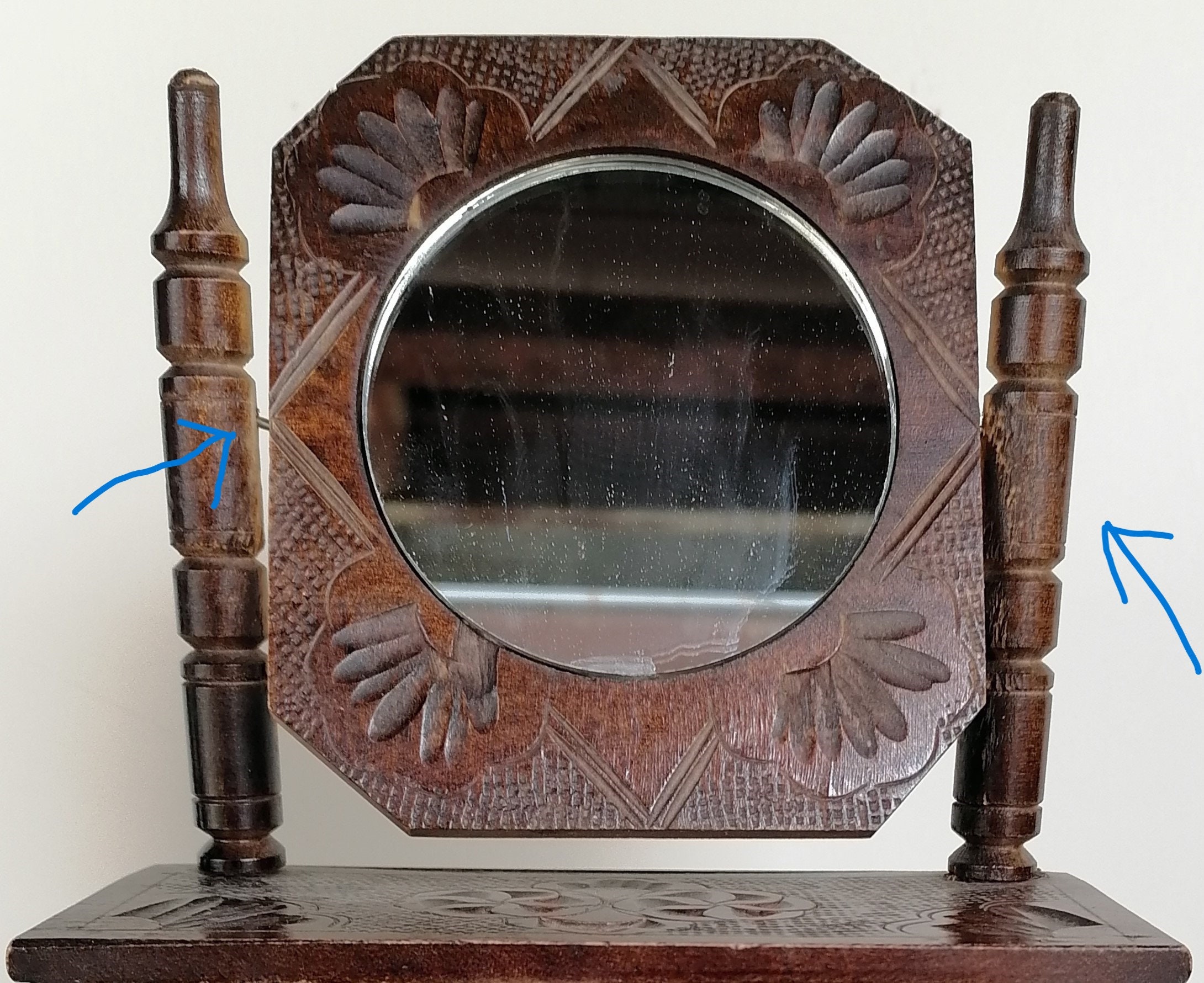 Vintage Small Wooden Cabinet With Round Mirror Handmade, Women's ...