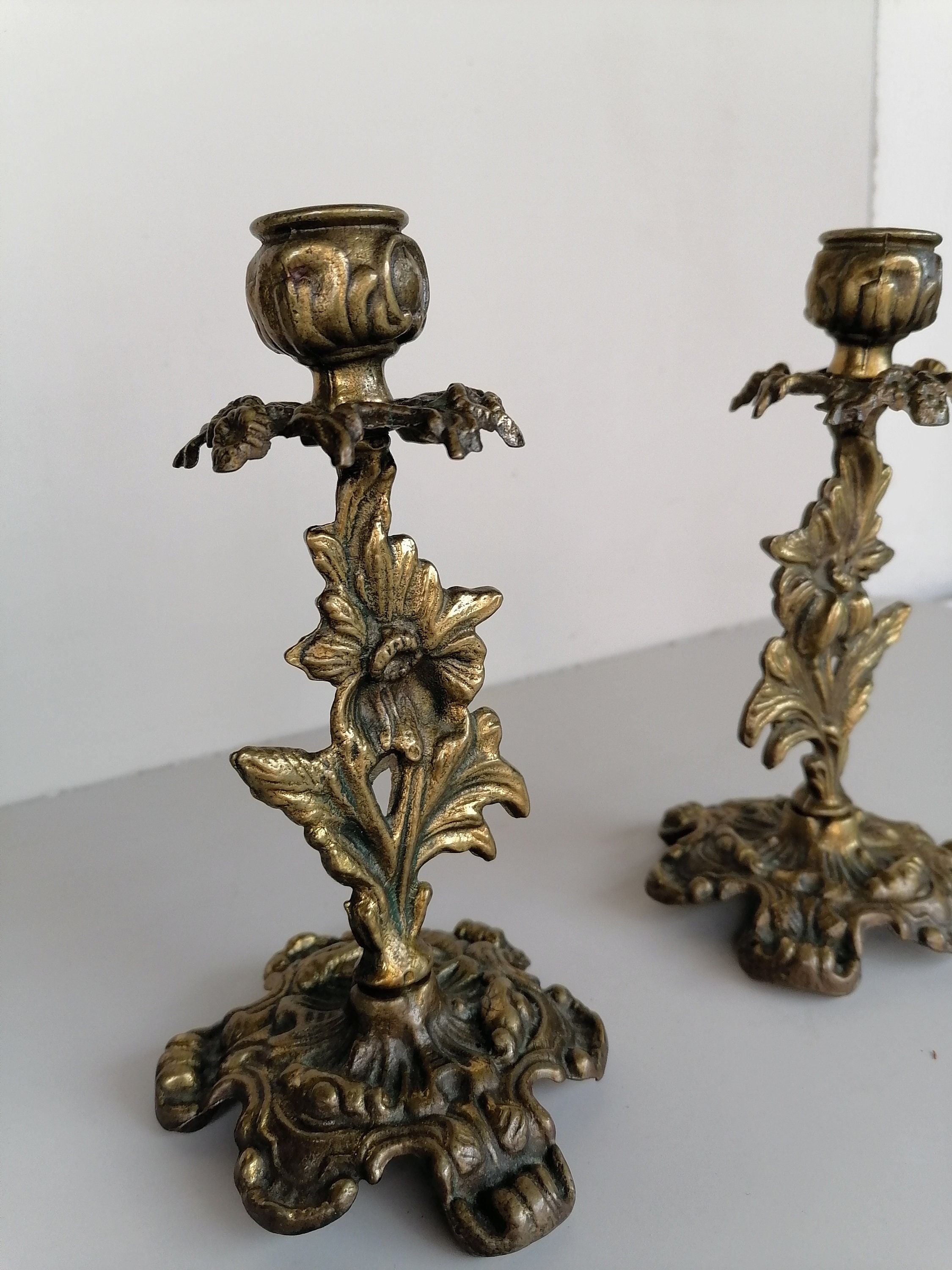 Brass Vintage Candlesticks in Flower Shape Set of 2 italian Baroque ...