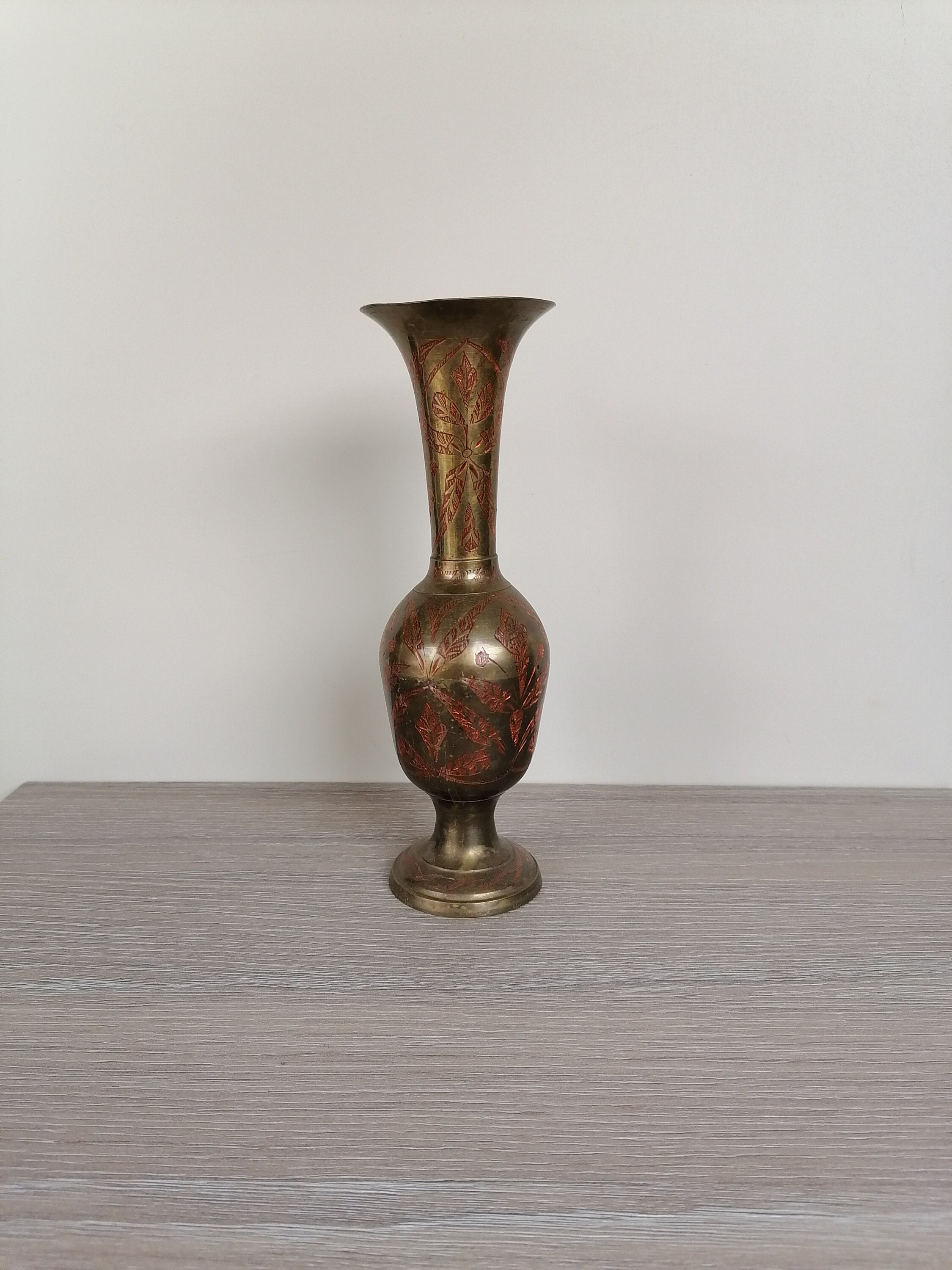 Vintage Hand Engraved and Painted Brass Vase Antique Flower Holder ...