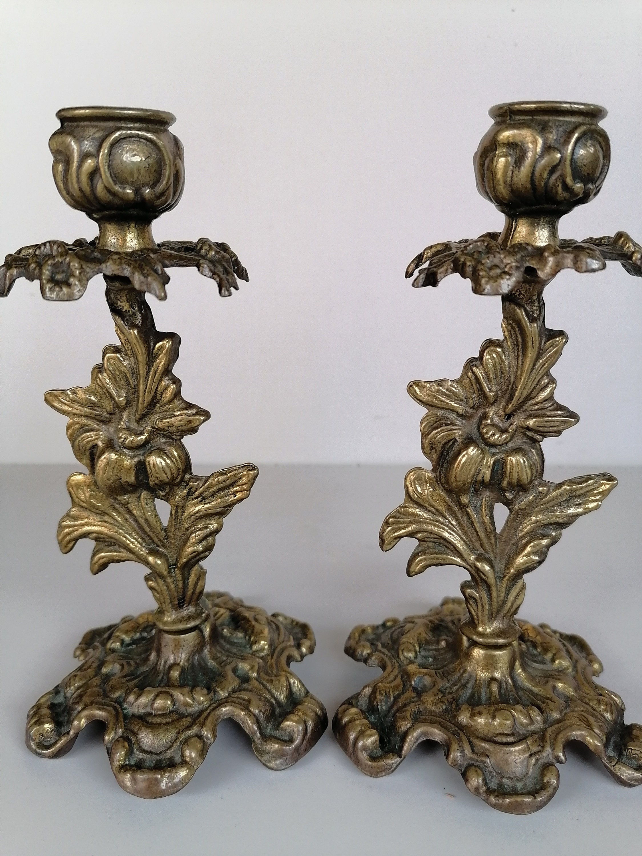 Brass Vintage Candlesticks in Flower Shape Set of 2 italian Baroque ...